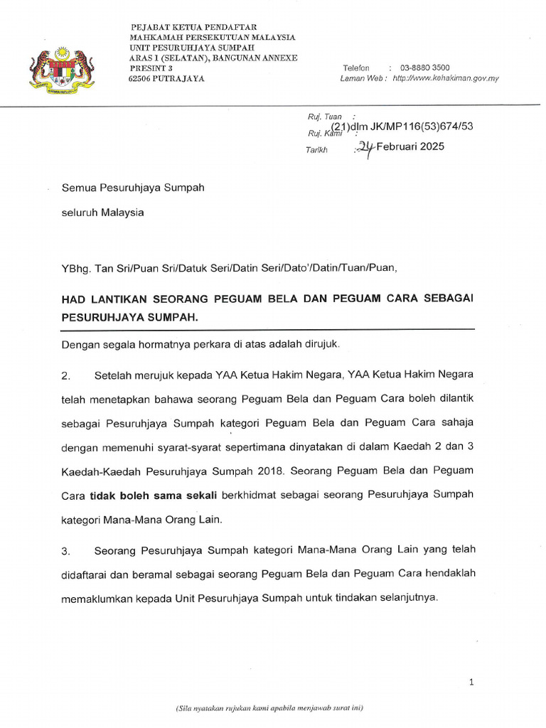 19-Surat Makluman Had Lantikan Seorang Peguam Bela Dan Peguam Cara ...