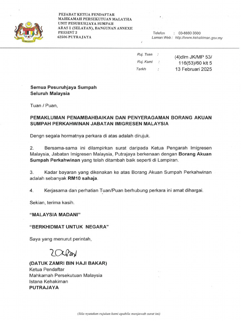 18-Pemakluman Pindaan Format Dan Kadar Fi Borang Akuan Sumpah ...