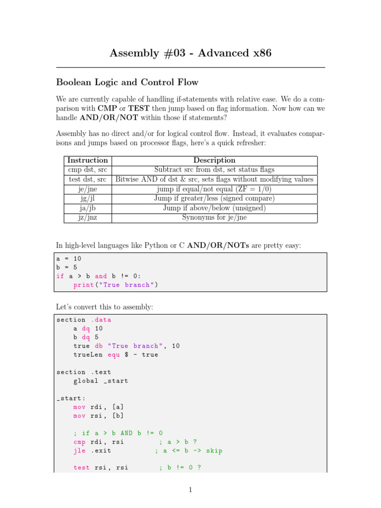 Advanced x86 Logic Control Flow | PDF