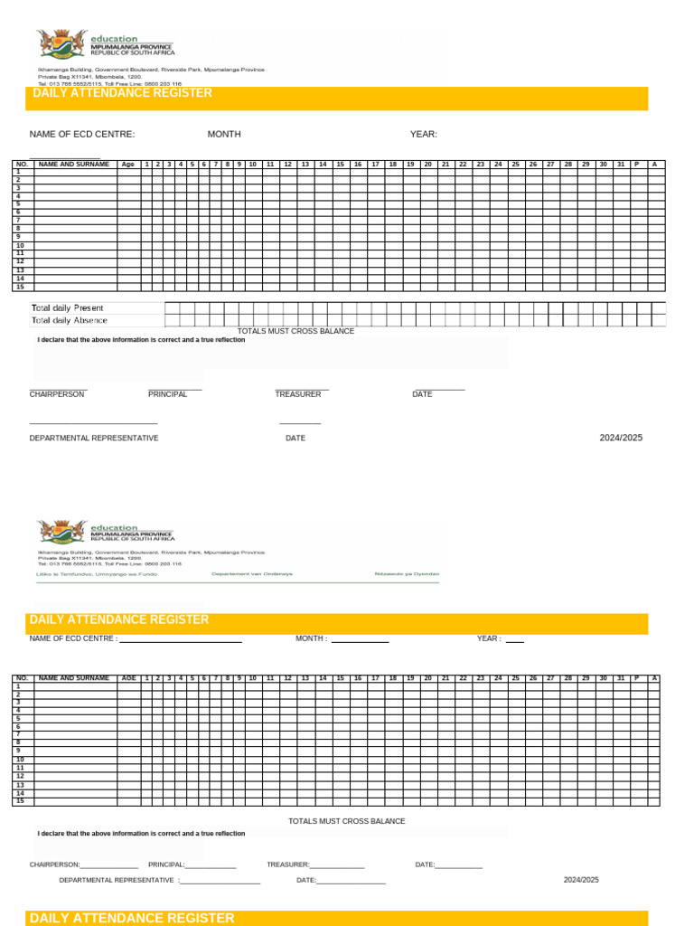 Daily Attendance Register Template | PDF