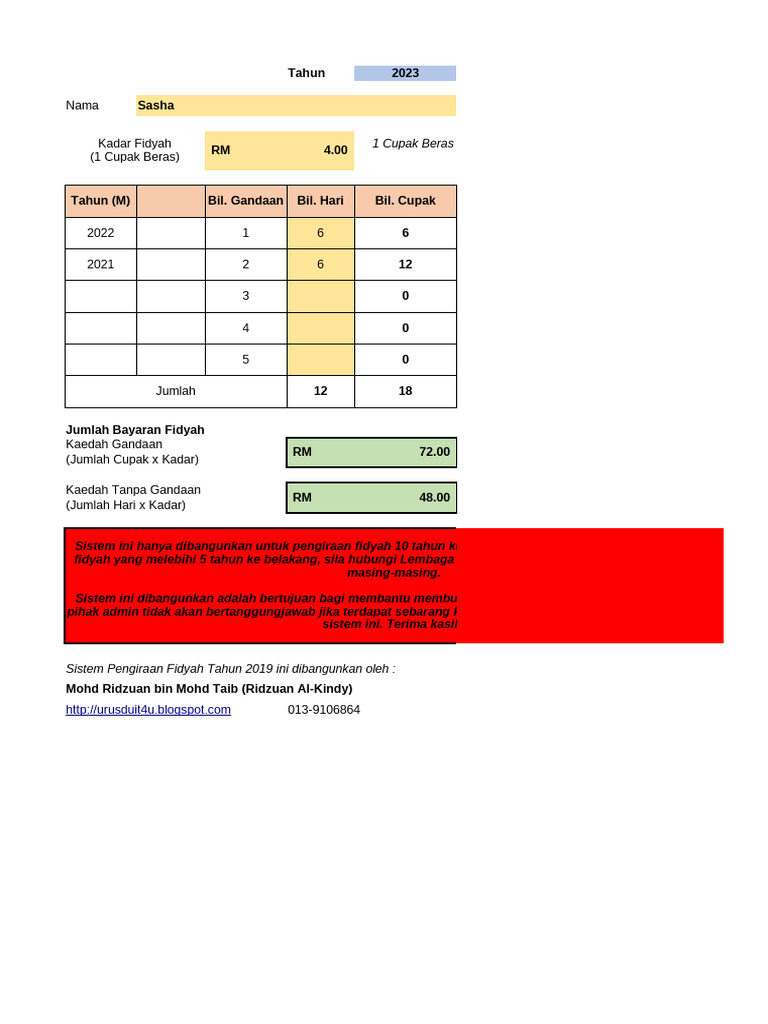 Sistem Kiraan Fidyah | PDF