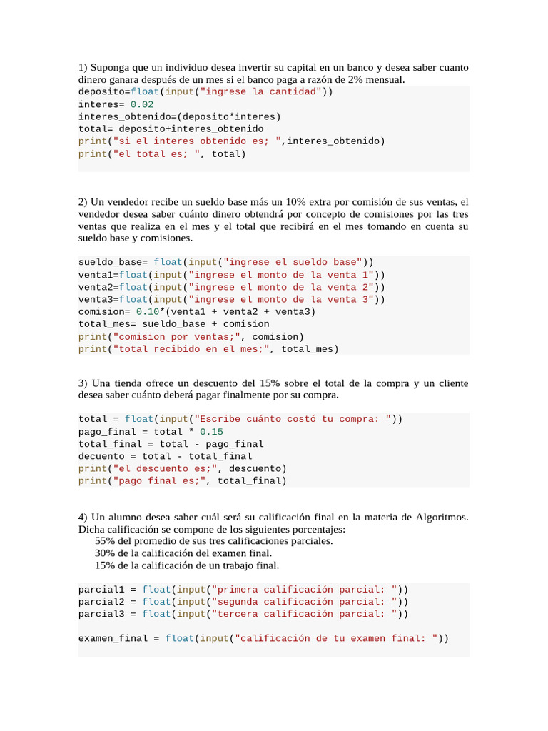 10 Ejercicios de Programacion | PDF | Interés | Temperatura