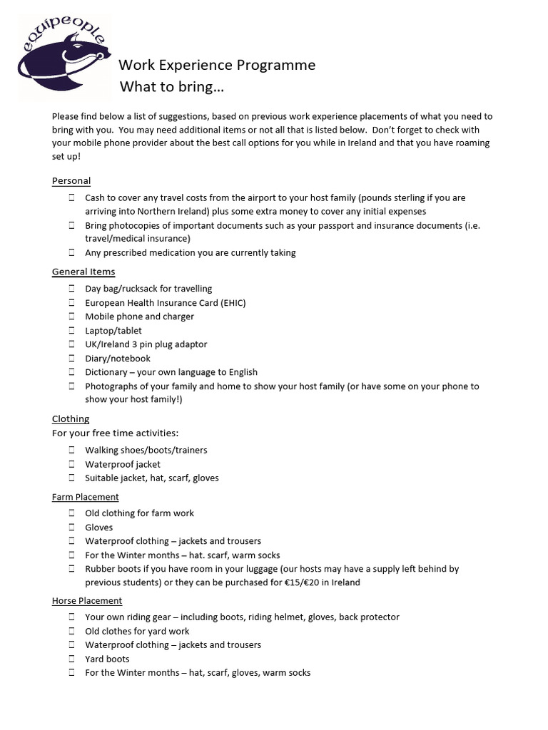 What To Bring... | PDF