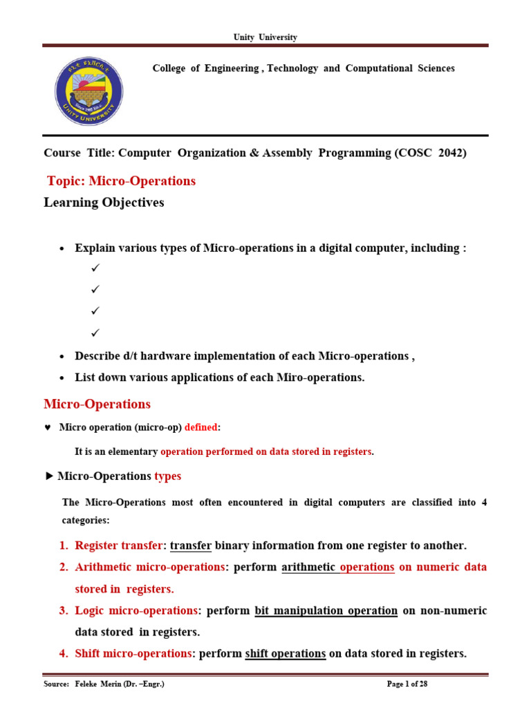 Feleke Micro Operations Note 2025 | PDF | Cpu Cache | Central Processing Unit