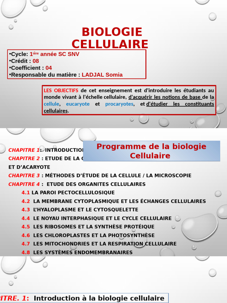 Programme de la biologie cellulaire | PDF | Cellule (Biologie) | Noyau (biologie)