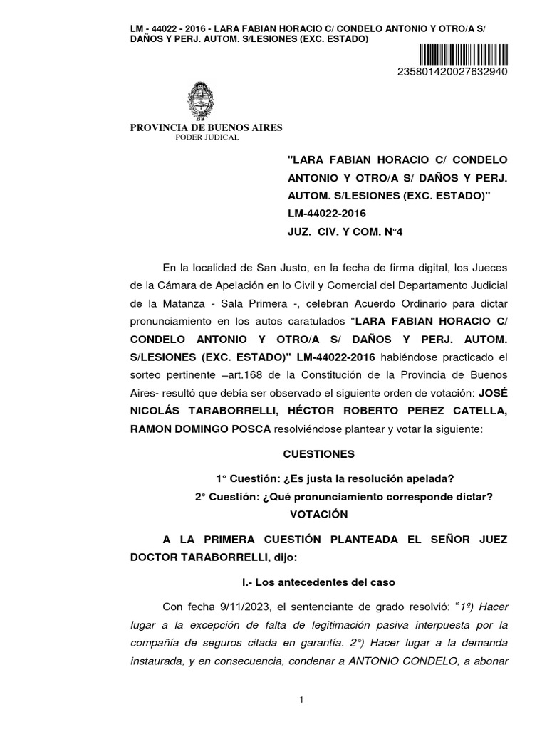 Sentencia LARA vs. CONDELO y LIDERAR (Cámara Apelaciones La Matanza ...
