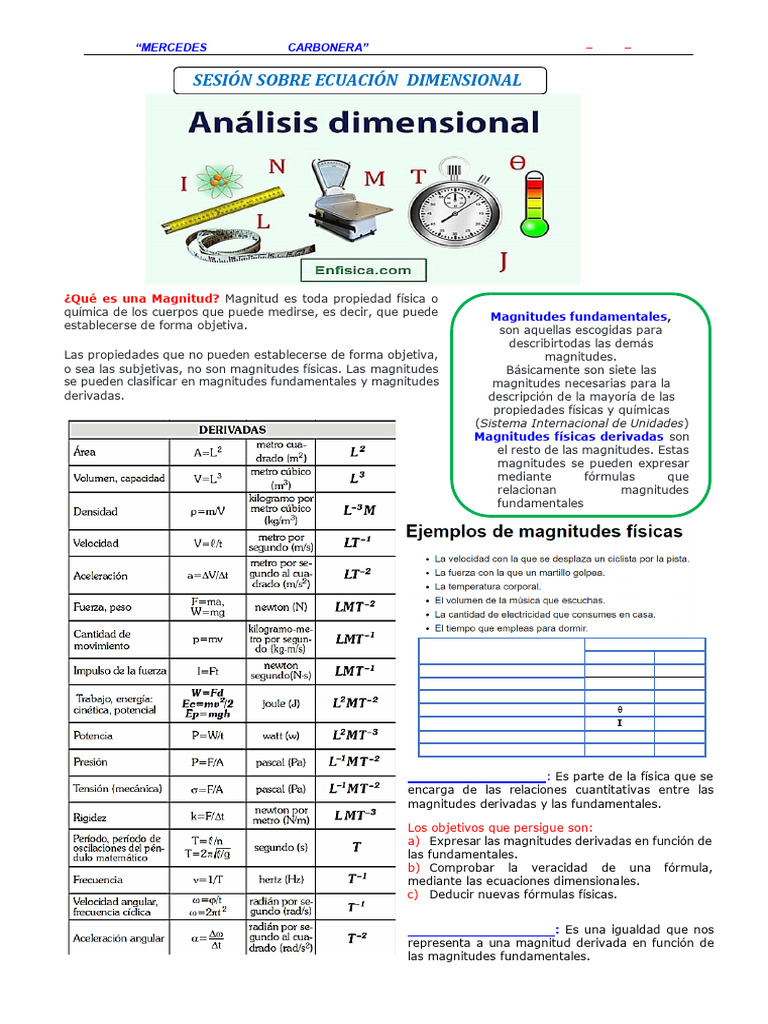 Magnitudes y Ecuaciones Dimensionales | PDF | Física | Metrología