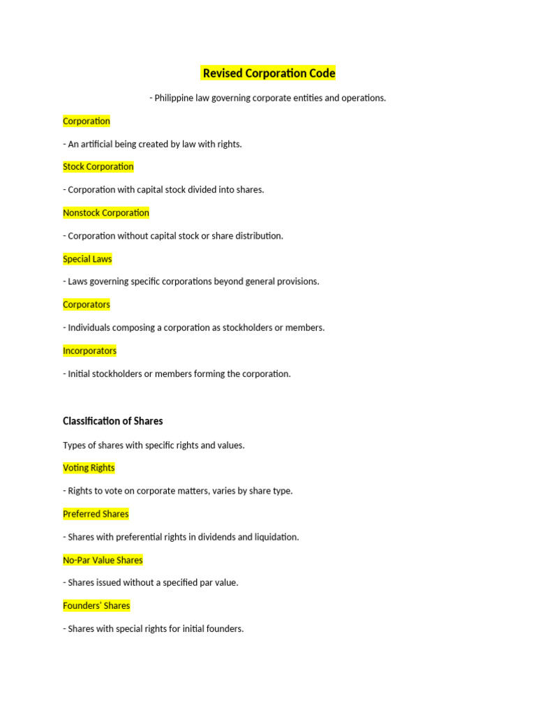Revised Corporation-Reviewer (Quali) | PDF | Stocks | Corporations