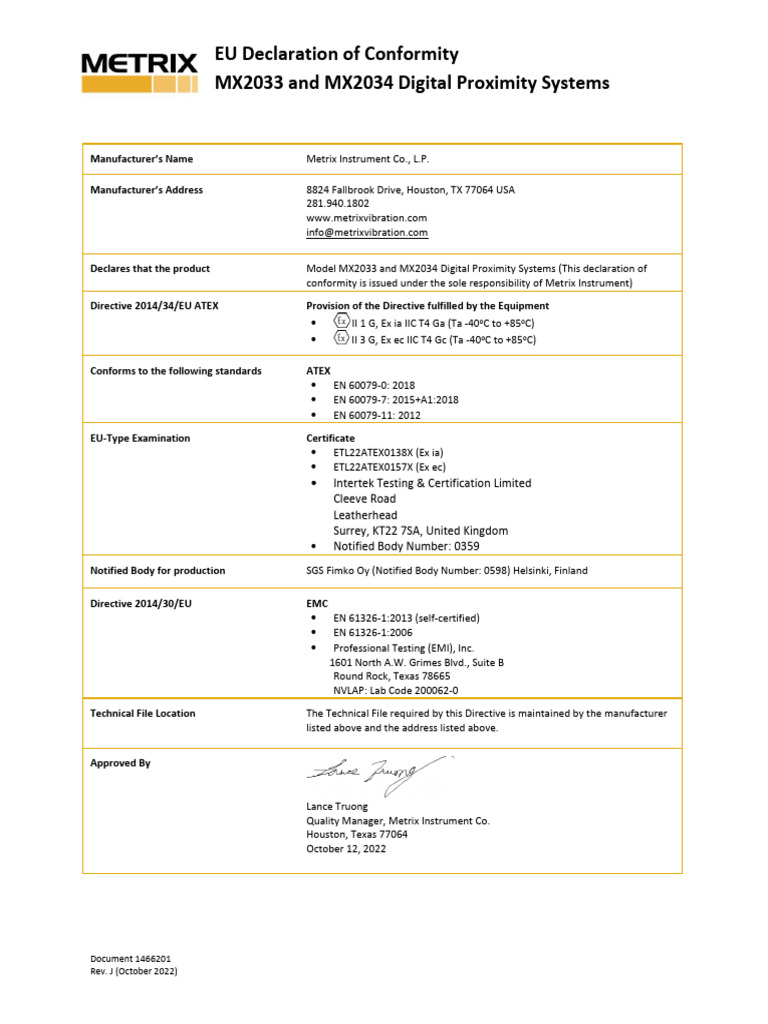 Mx2033 Mx2034 Eu Declaration of Conformity Doc 1466201 | PDF ...