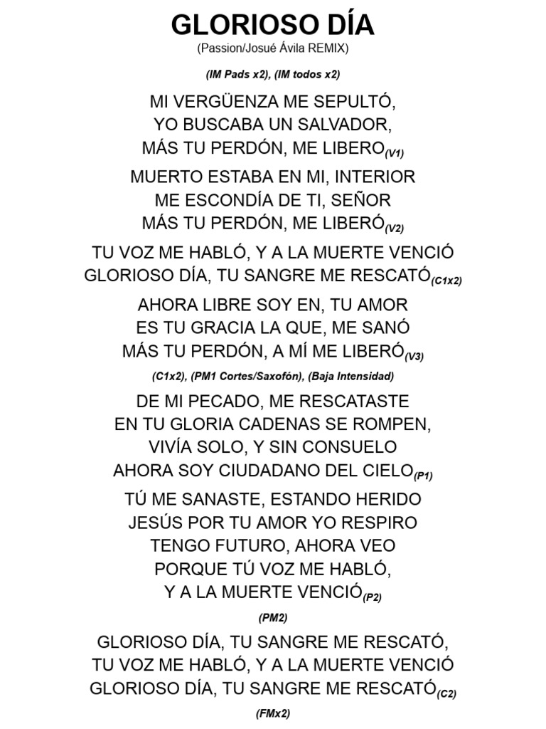 Letra de "Glorioso Día" - Josué Ávila | PDF