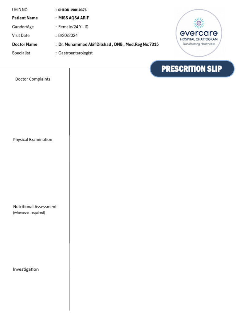 Patient OPD Slip for Gastroenterology | PDF