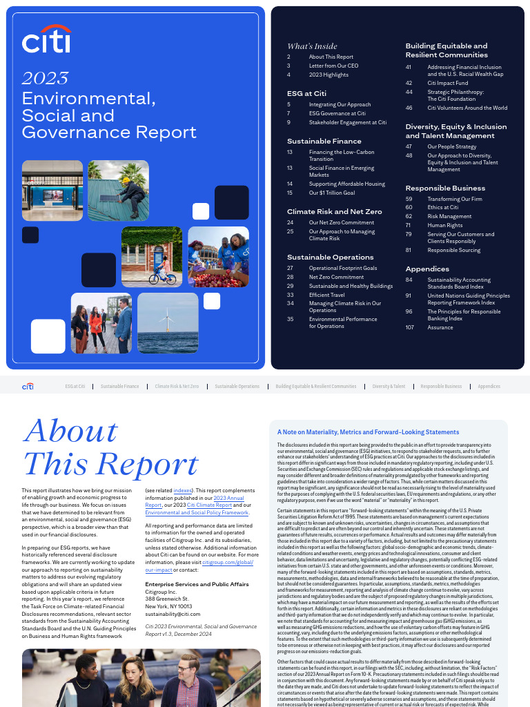 Citi 2023 ESG Report Overview | PDF | Sustainability | Economies