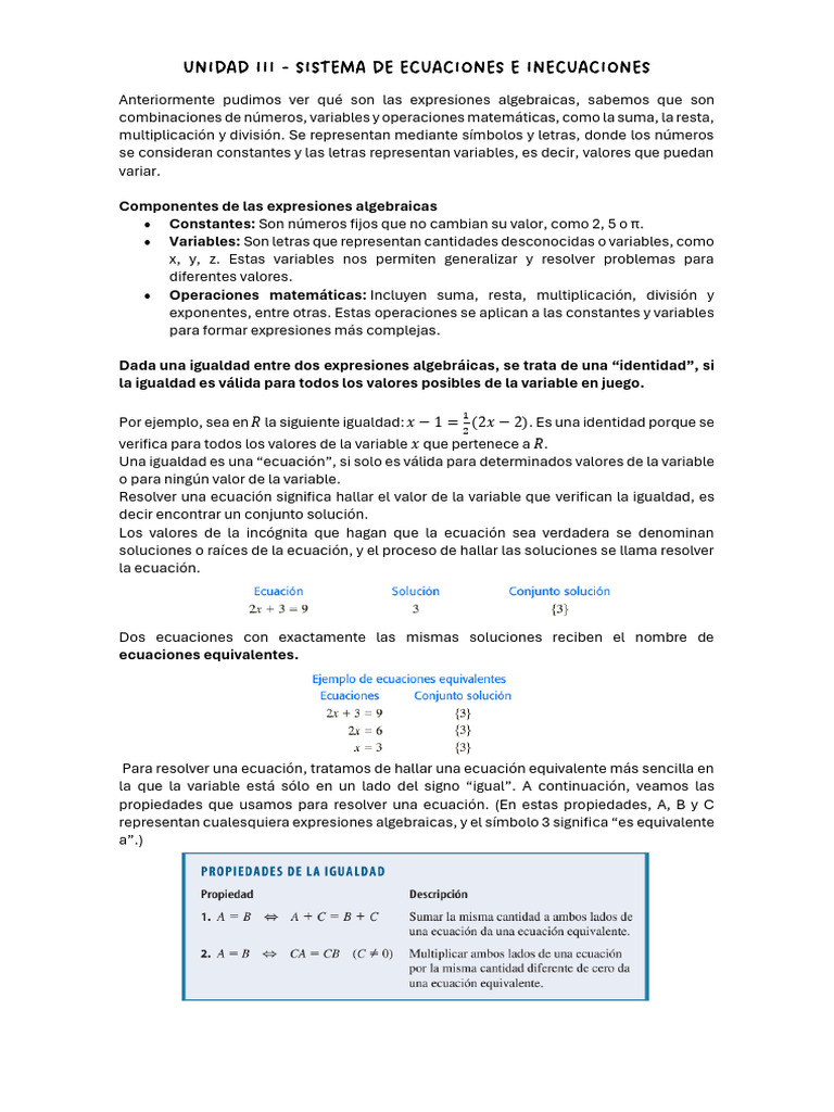 Unidad Iii - Sistema de Ecuaciones e Inecuaciones | PDF | Ecuaciones ...