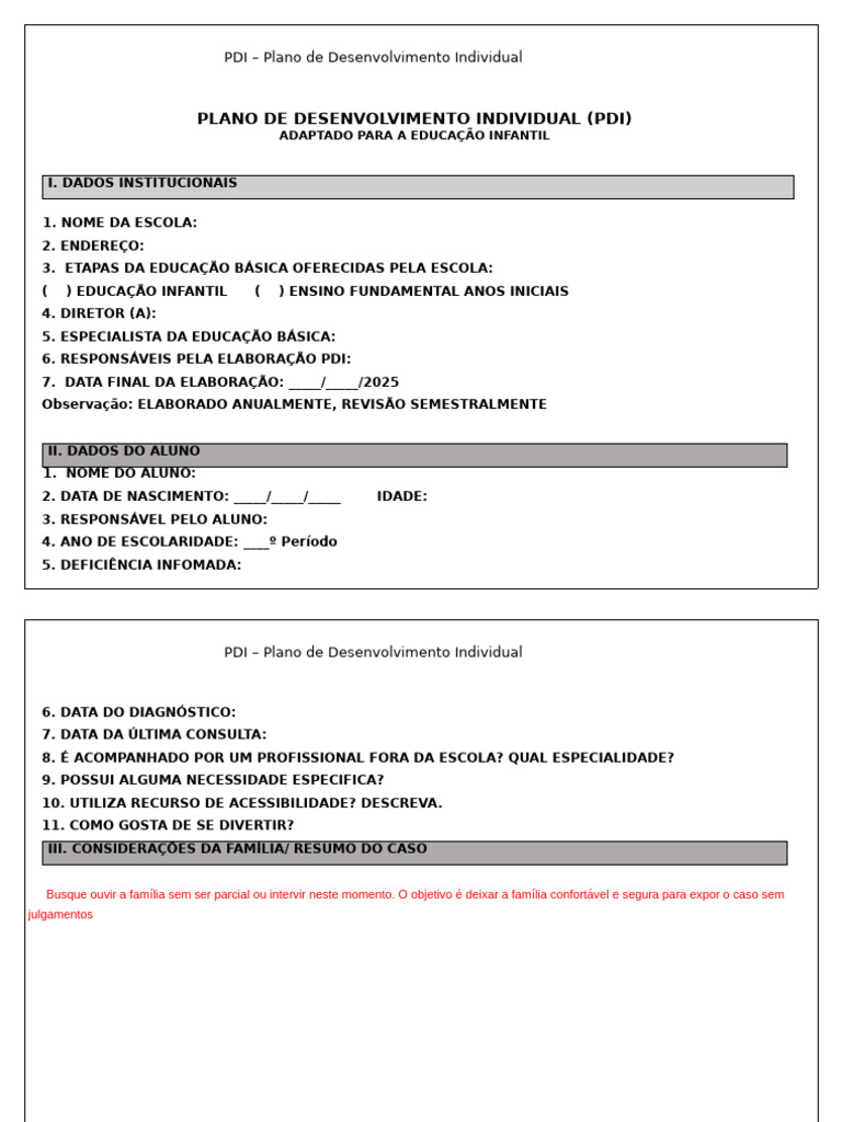 Pdi Infantil 2025 Modelo | PDF | Som | Cognição