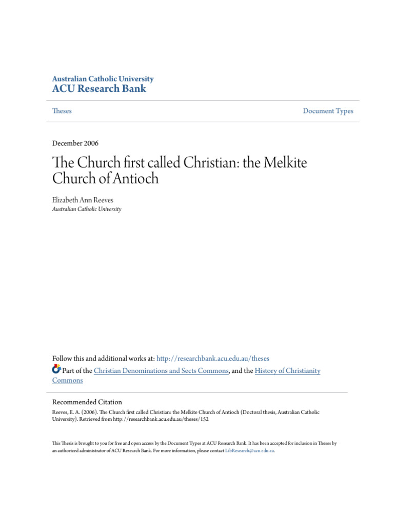 Melkite Church of Antioch Thesis | PDF | Sacraments | Acts Of The Apostles