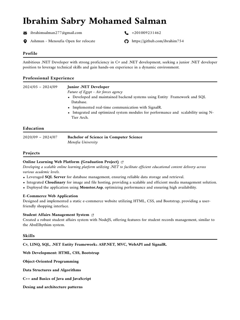 Ibrahim Sabry Mohamed Salman FlowCV Resume 20241004 | PDF | World Wide Web | Internet & Web