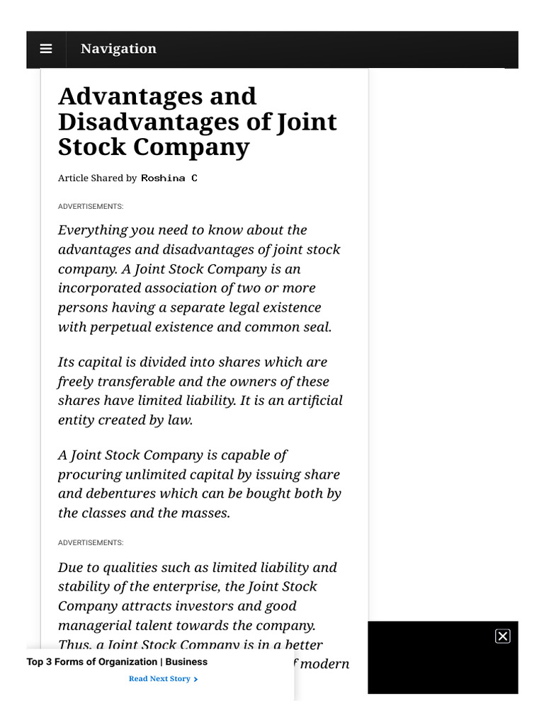 Advantages and Disadvantages of Joint Stock Company - 1634800939002 ...