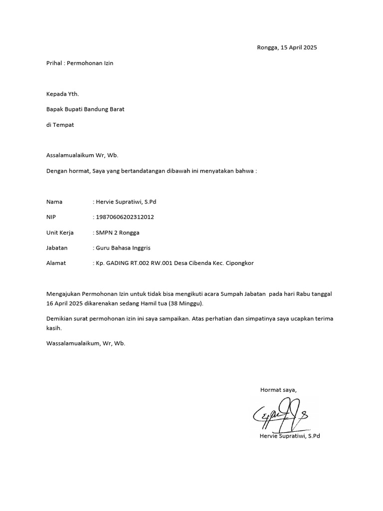 Surat Izin Hervie | PDF