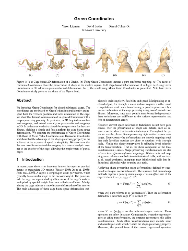 Green Coordinates for Shape-Preserving Deformations | PDF | Cartesian ...