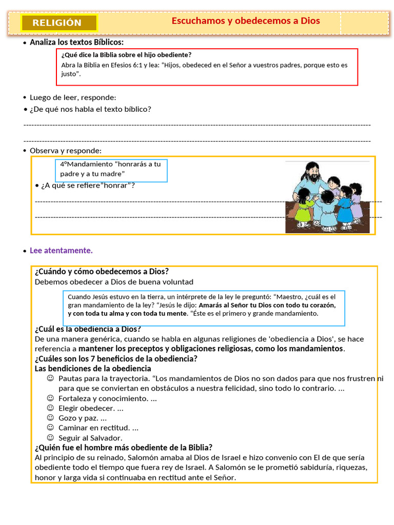 D2 A2 FICHA REL. Escuchamos y Obedecemos a Dios | PDF | Oración | Diez Mandamientos