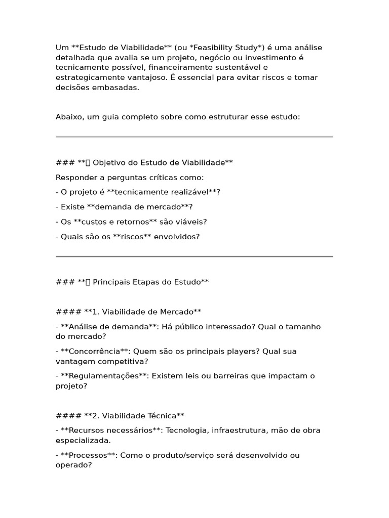 Estudo de Viabilidade | PDF | Investimentos | Valor Presente líquido
