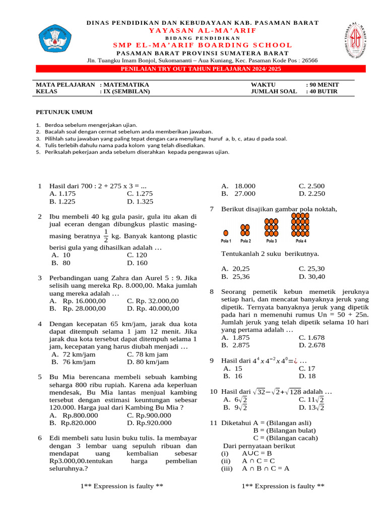 Soal MTK Try Out | PDF