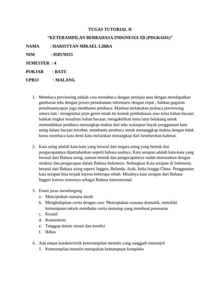 Bahasa Indonesia tt2 | PDF