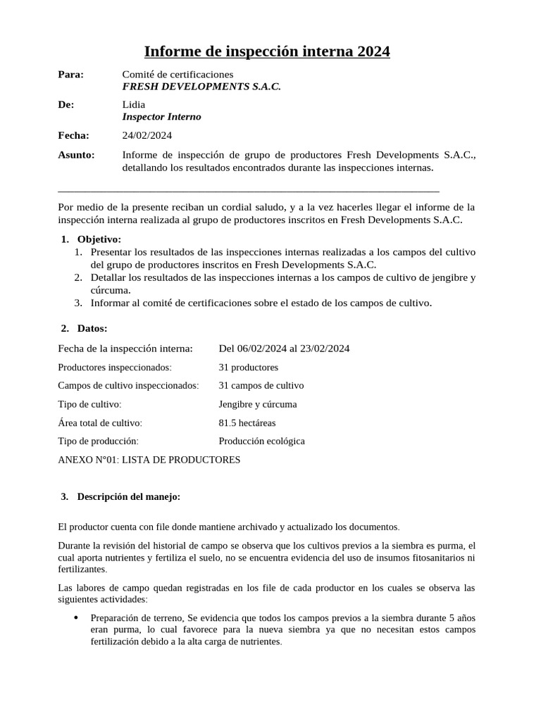 Informe de Inspección Interna Orgánica 2024 | PDF | Siembra | Agricultura