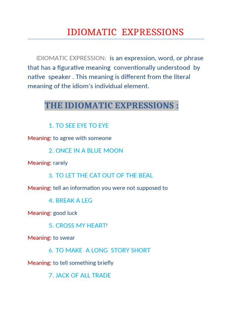 Idiomatic Expressions | PDF