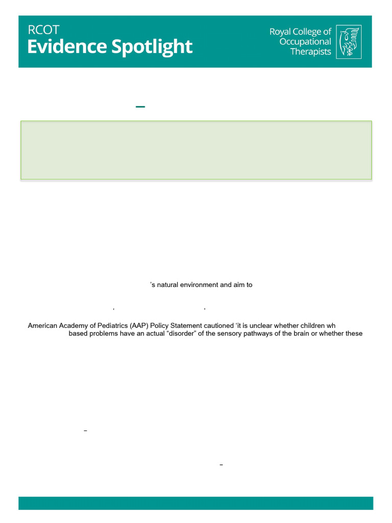Sensory integration and sensory-based interventions - children young pe.._ | PDF | Occupational ...