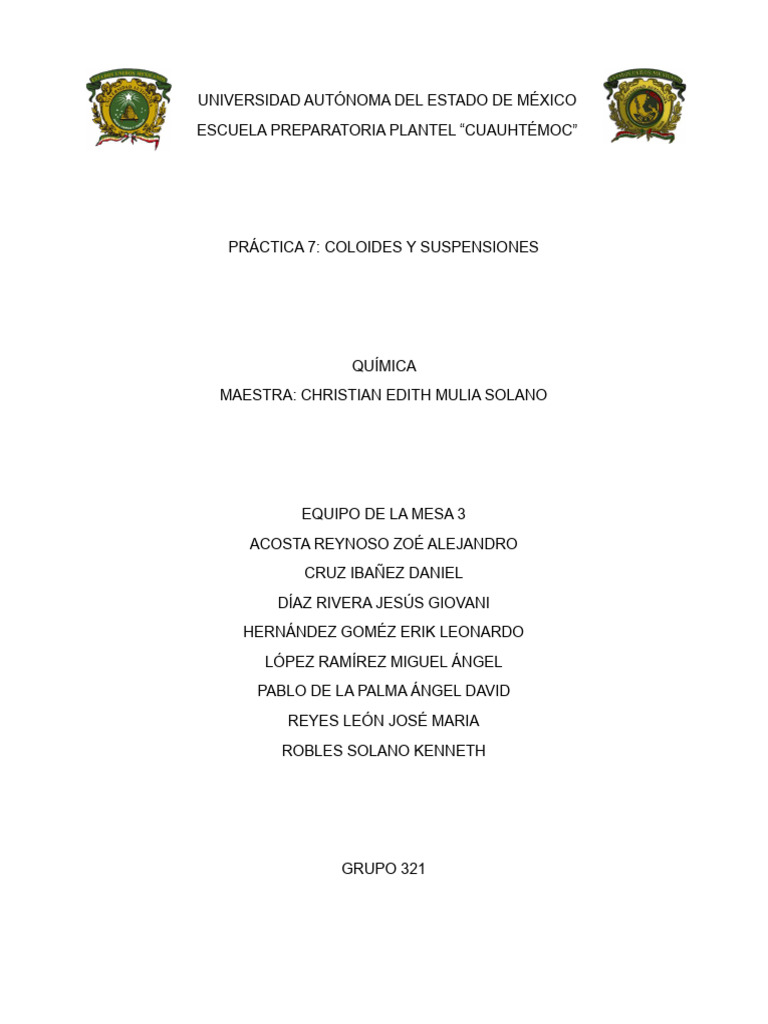 Practica 7 Coloides y Suspensiones | PDF | Mezcla | Coloide