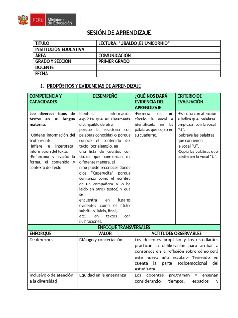 Aprendizaje de la Vocal "U" en 1° Grado | PDF | Enseñando | Aprendizaje