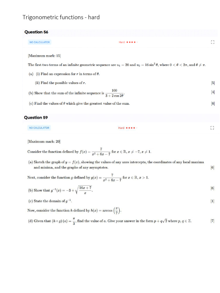 Trigonometric Functions - Hard 1 | PDF