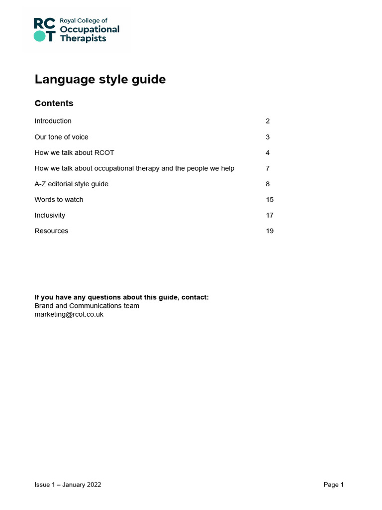Language Style Guide - Jan2022 | PDF | Occupational Therapy | Comma
