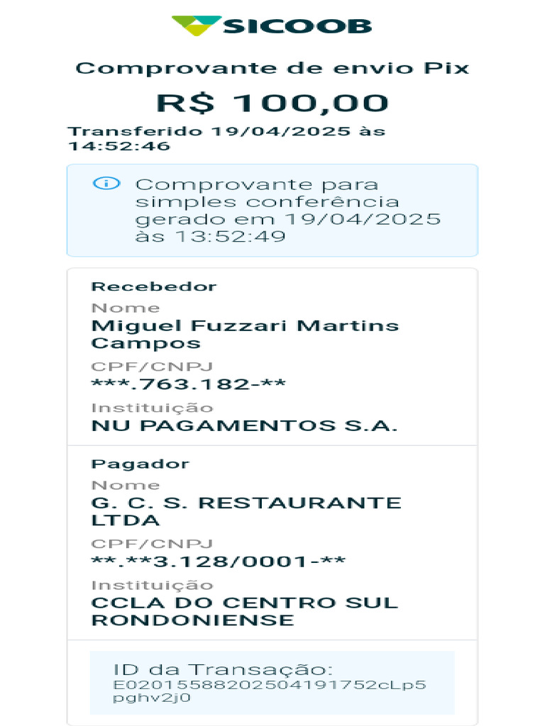 Sicoob comprovante (19-04-2025_13-52-52) | PDF