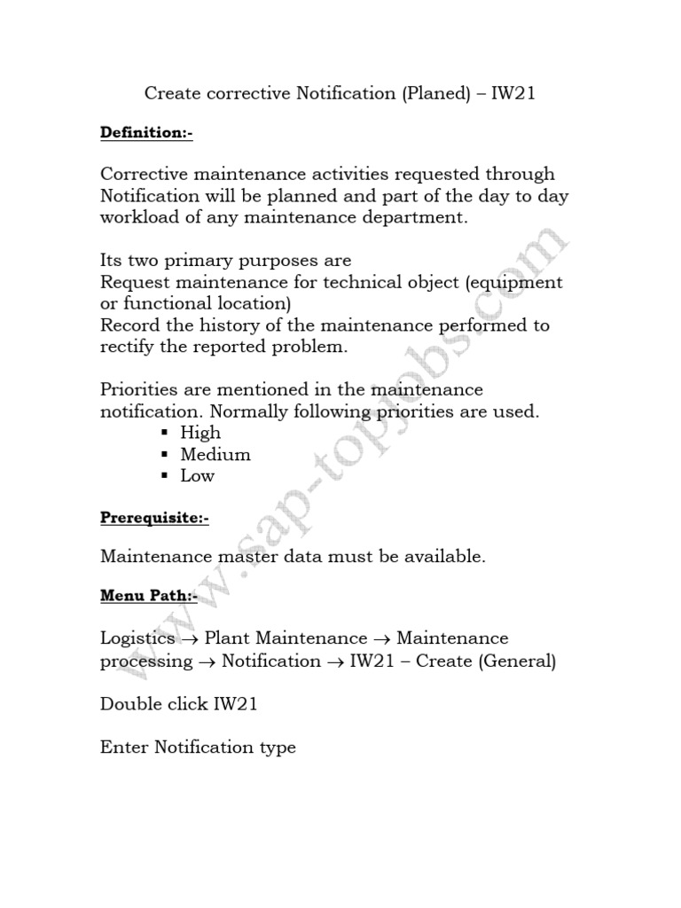 IW21-Create Corrective Notification | PDF