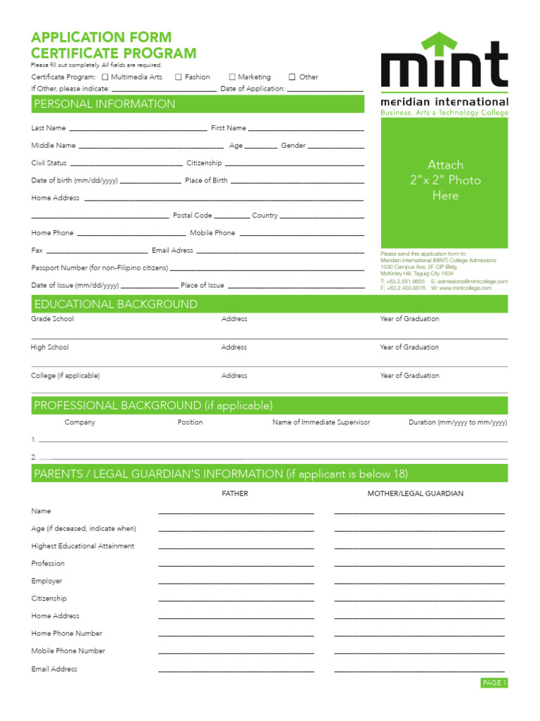 Application Form Certificate Program: Personal Information | PDF ...