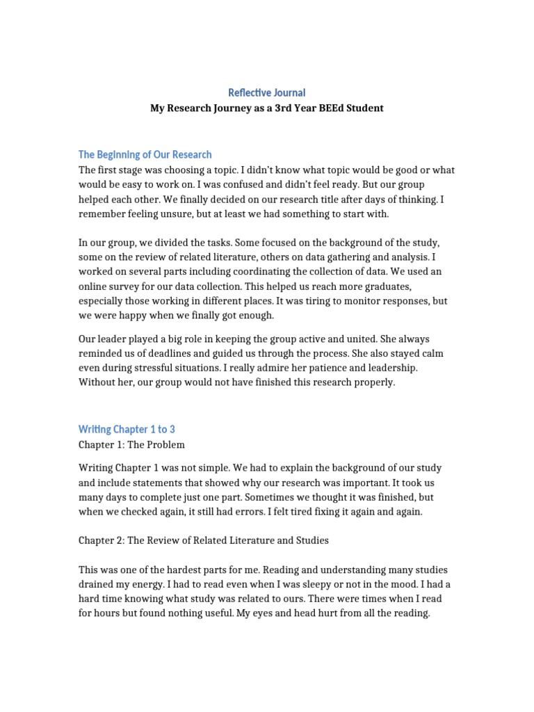 Reflective Journal BEEd Research | PDF