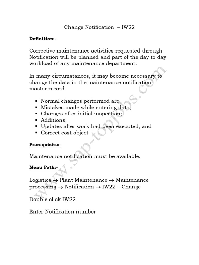 Change Maintenance Notification IW22 | PDF