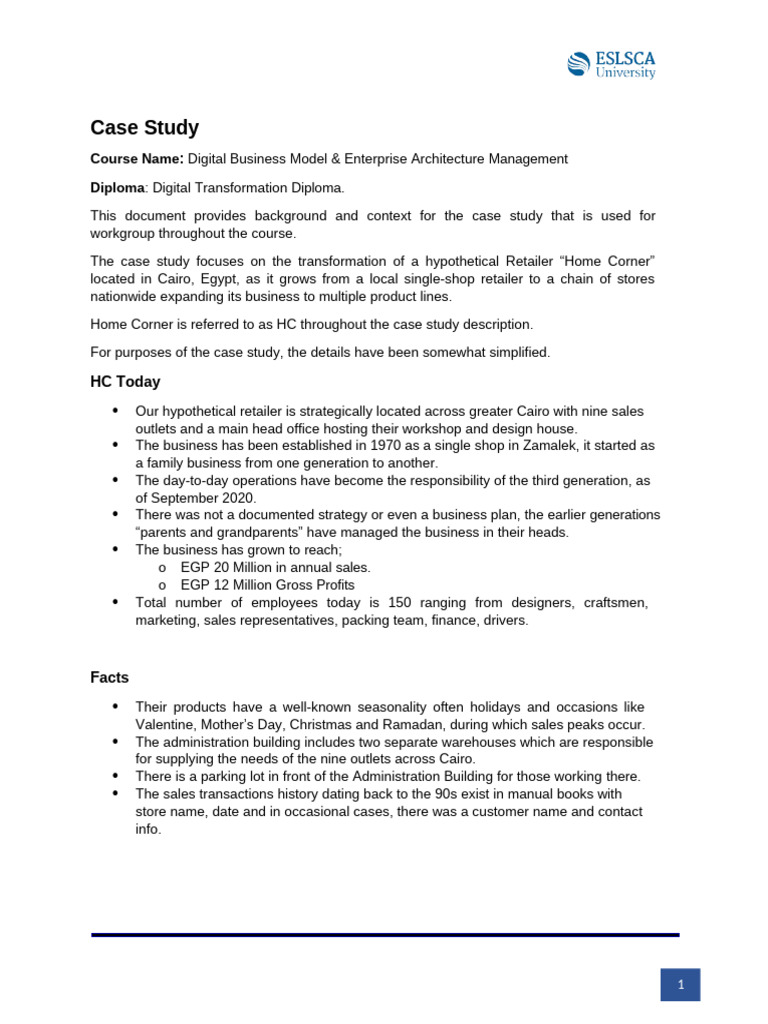 HC Case Study Description | PDF | Retail | Business