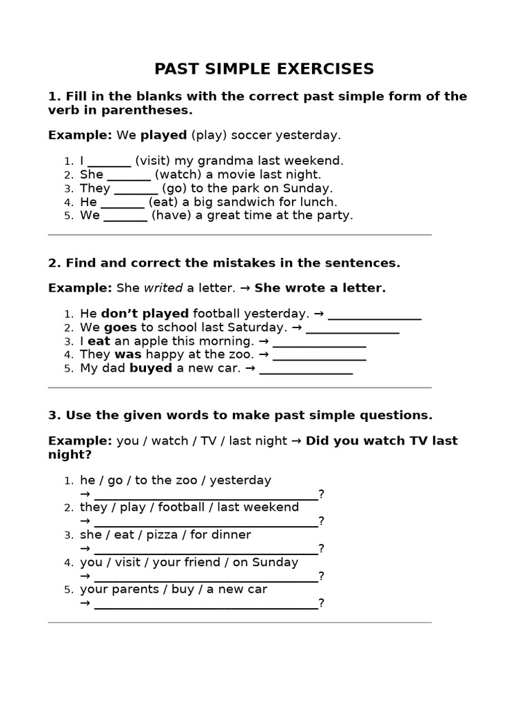 Past Simple Exercises for Beginners | PDF