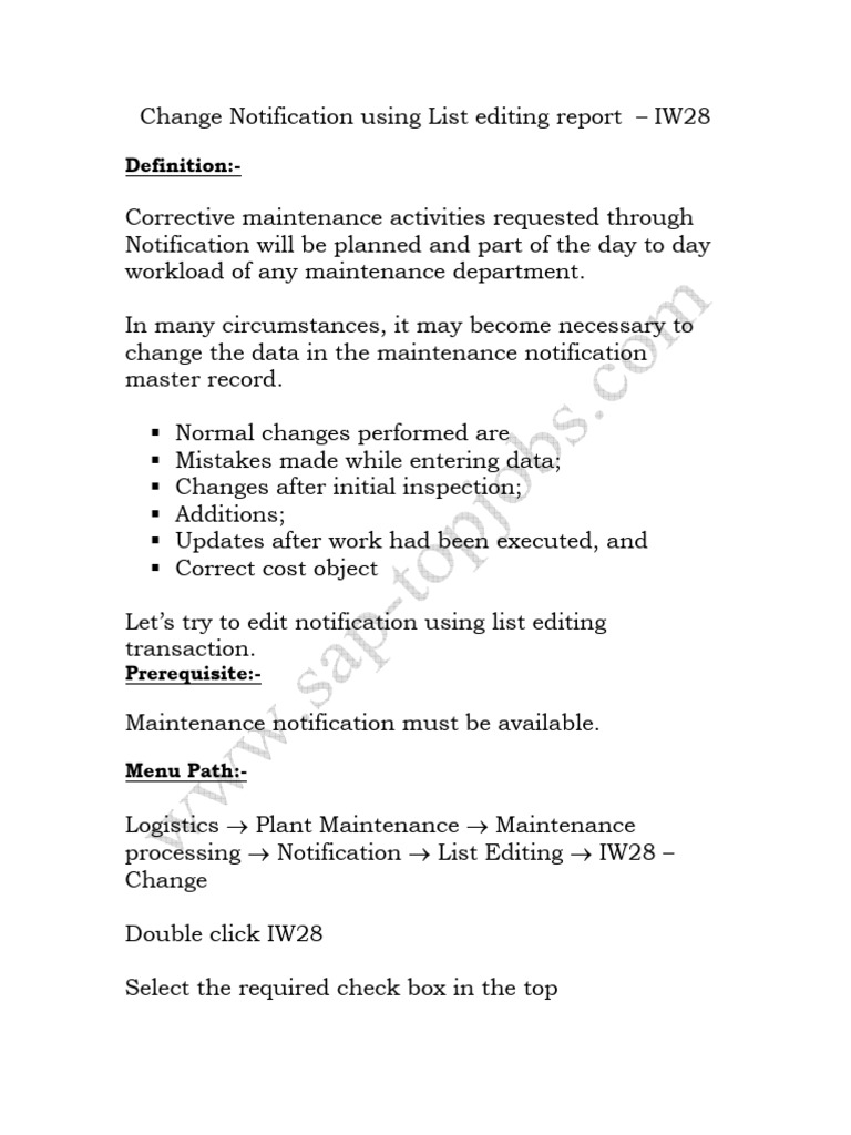 IW28-Change Notification Using List | PDF