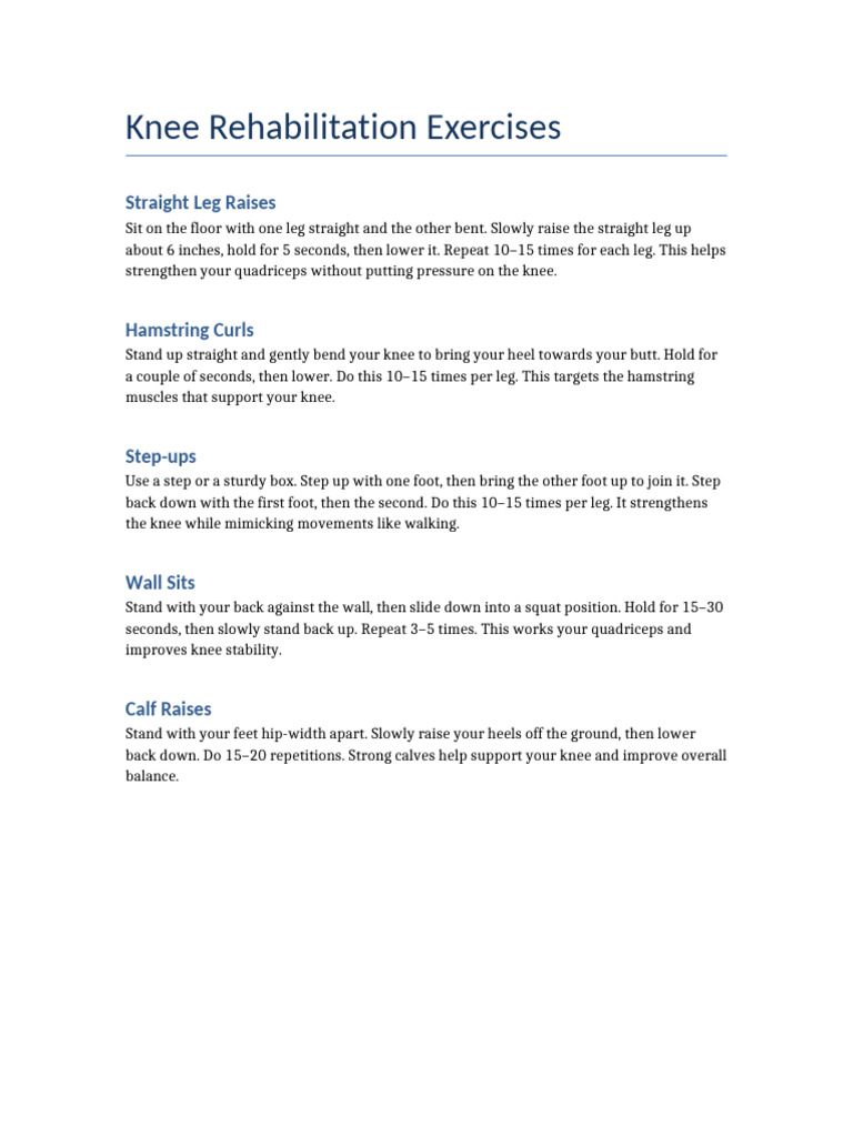 Knee Rehabilitation Exercises | PDF