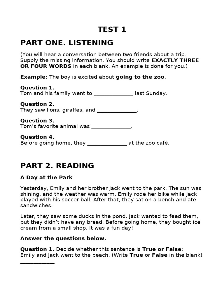 Listening and Reading Comprehension Test | PDF