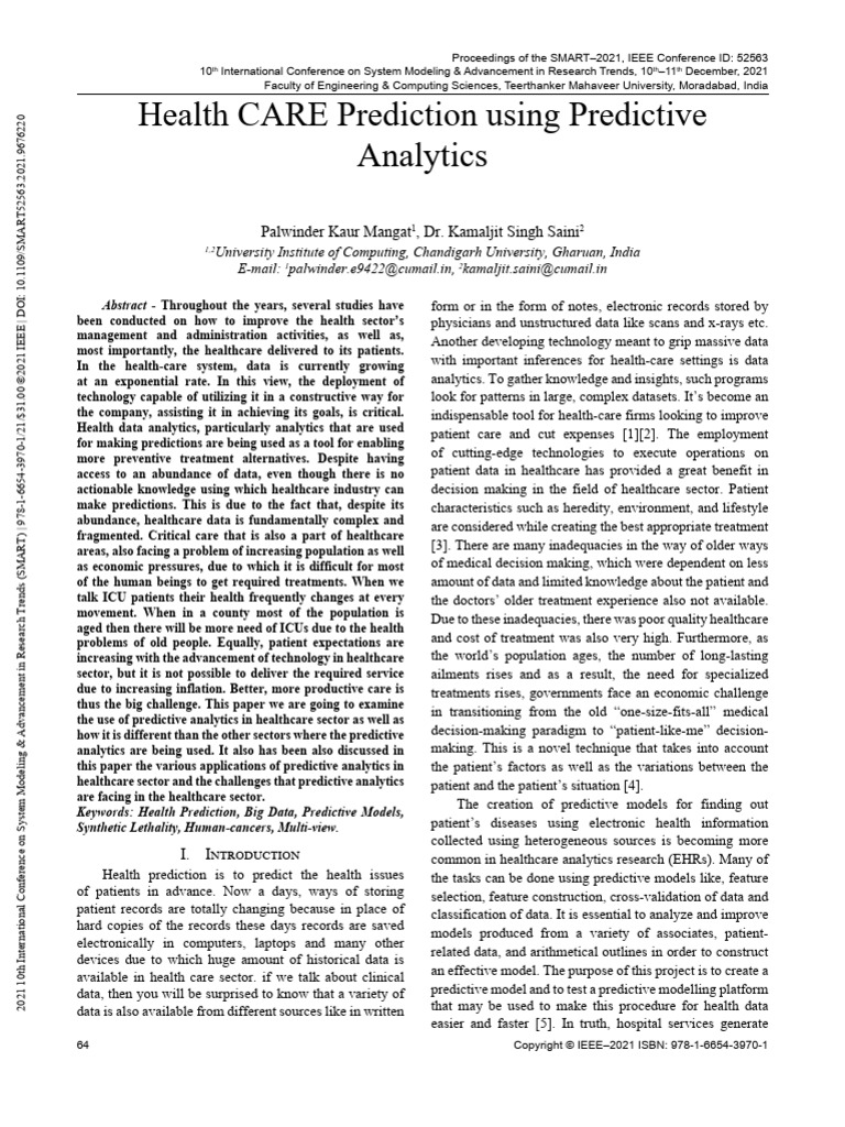 Predictive Analytics in Healthcare | PDF | Analytics | Predictive Analytics
