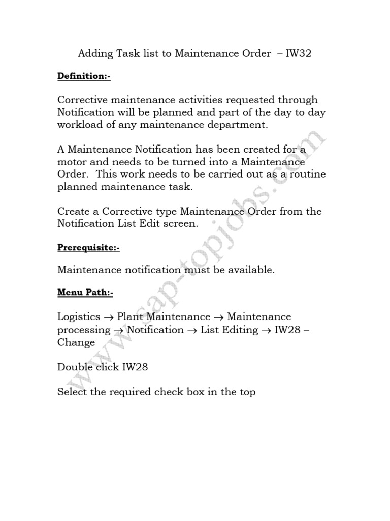 Creating Maintenance Orders in IW32 | PDF
