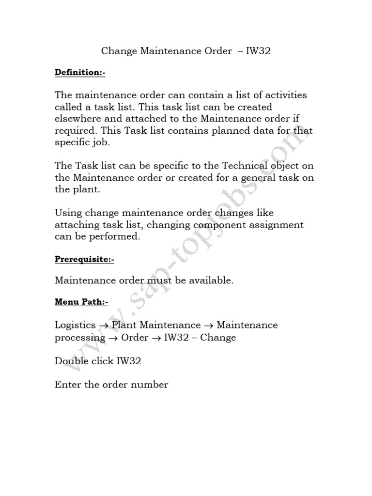 IW32-Change PM Order | PDF
