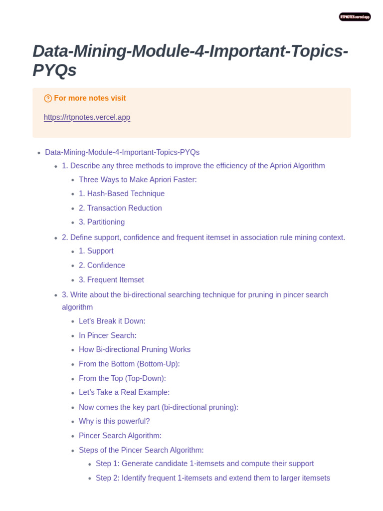 Data Mining Module 4 Important Topics PYQs | PDF | Information Retrieval | Data