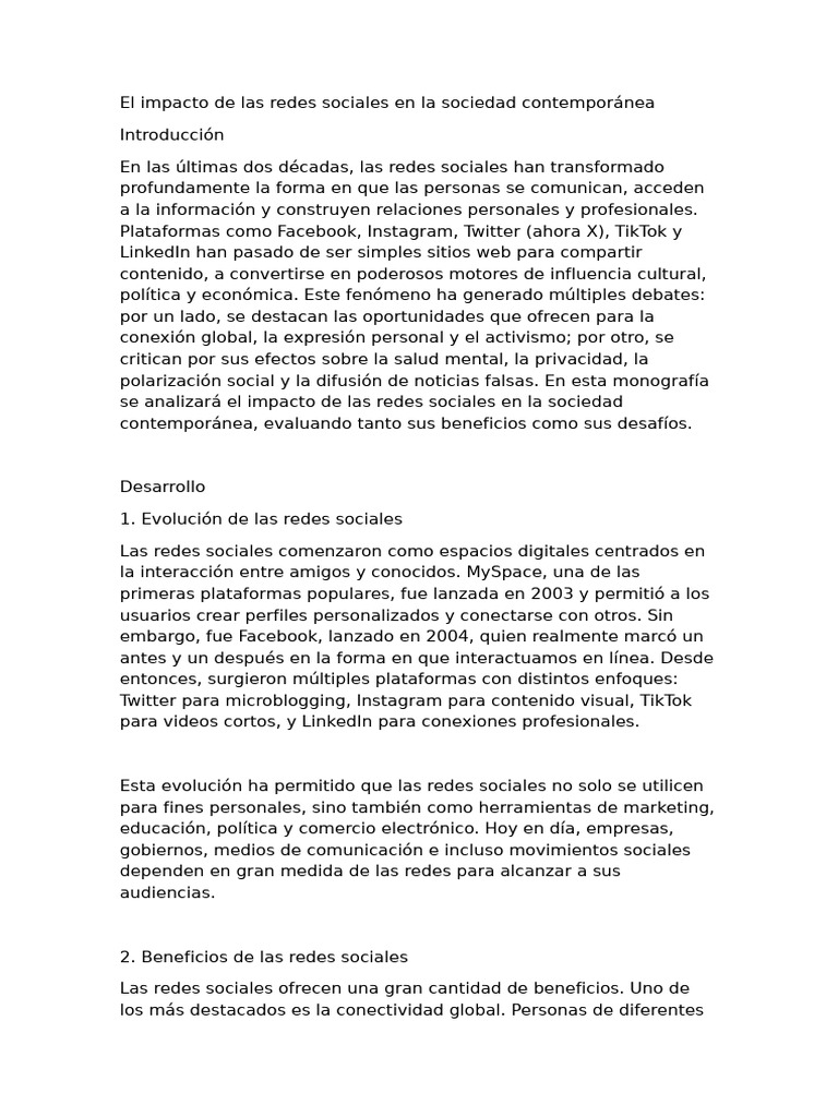 Impacto de las Redes Sociales en la Sociedad | PDF | Servicio de redes ...