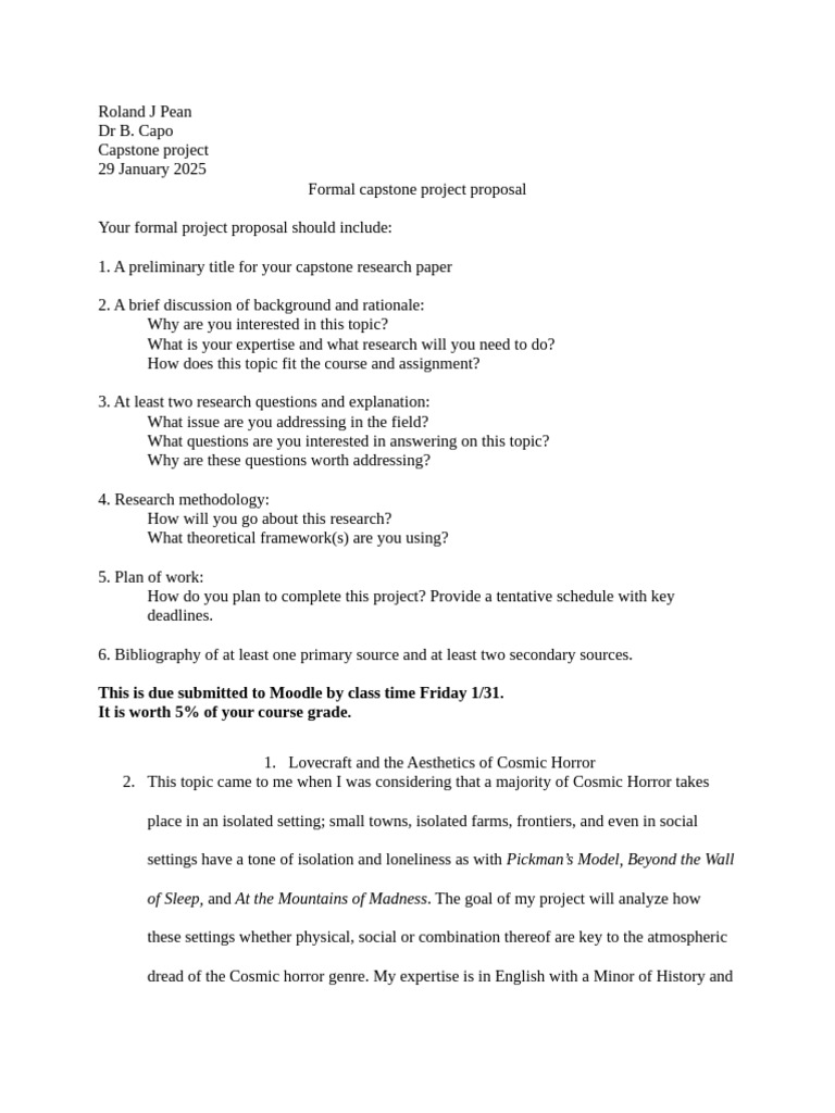Formal Project Proposal Example | PDF | H. P. Lovecraft | Cthulhu Mythos